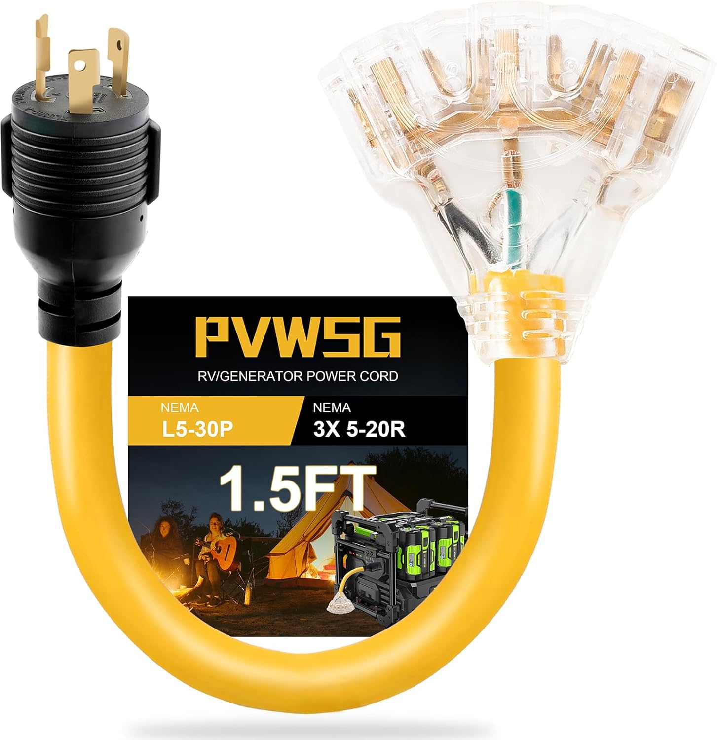 Amazon.com: PVWSG 30 Amp to 20 Amp Adapter, 110 Generator Locking RV ...