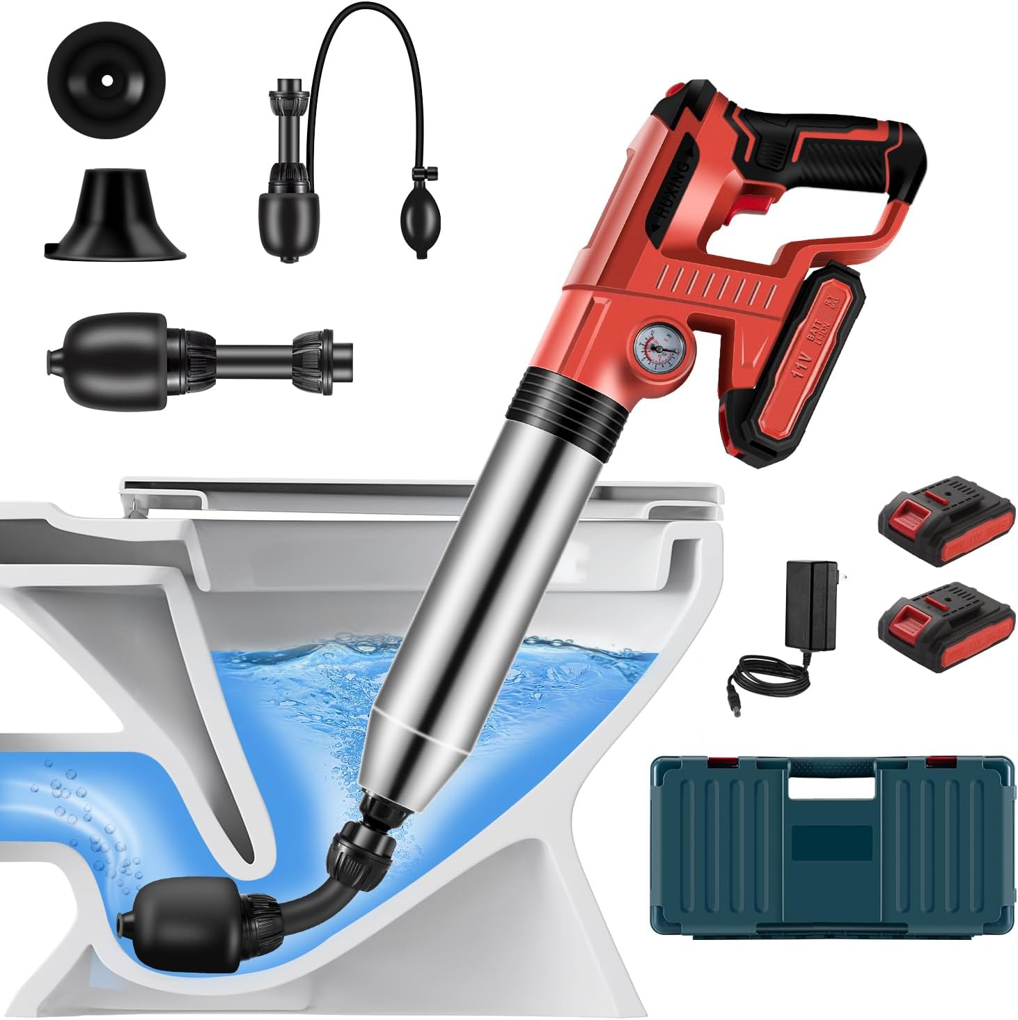 Electric Toilet Plunger with 2 batteries，Drain Clog Remover Tools,High Pressure Air Toilet ...