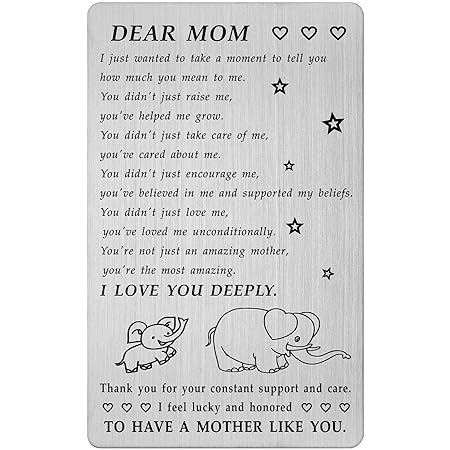 Amazon.com : BAZLJY Mothers Day Card for Mom - Steel Engraved Gifts for ...