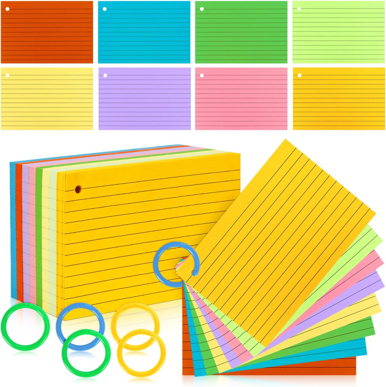 Amazon.com : Feifeiya 1000 Pcs 10 Color Double Lined Index Cards 3x5 ...