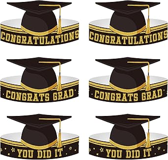 Amazon.com: 6Pcs Gold and Black Paper Graduation Hats for Kids ...