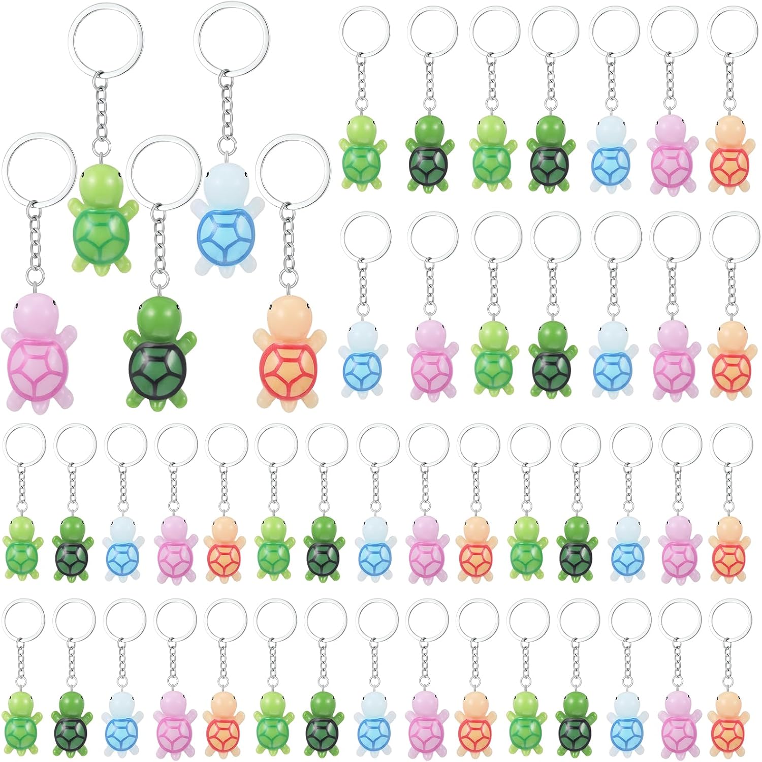 Amazon.com: Huquary 50 Pcs Multicolor Mini Turtle Keychain Bulk Party ...