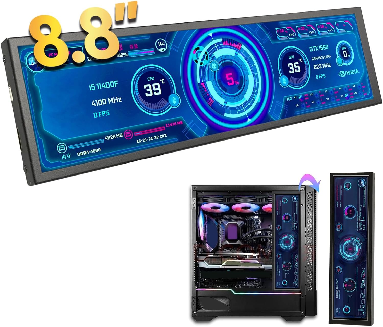 Amazon.com: 8.8in USB Mini Screen, USB C PC Sensor Panel Display ...