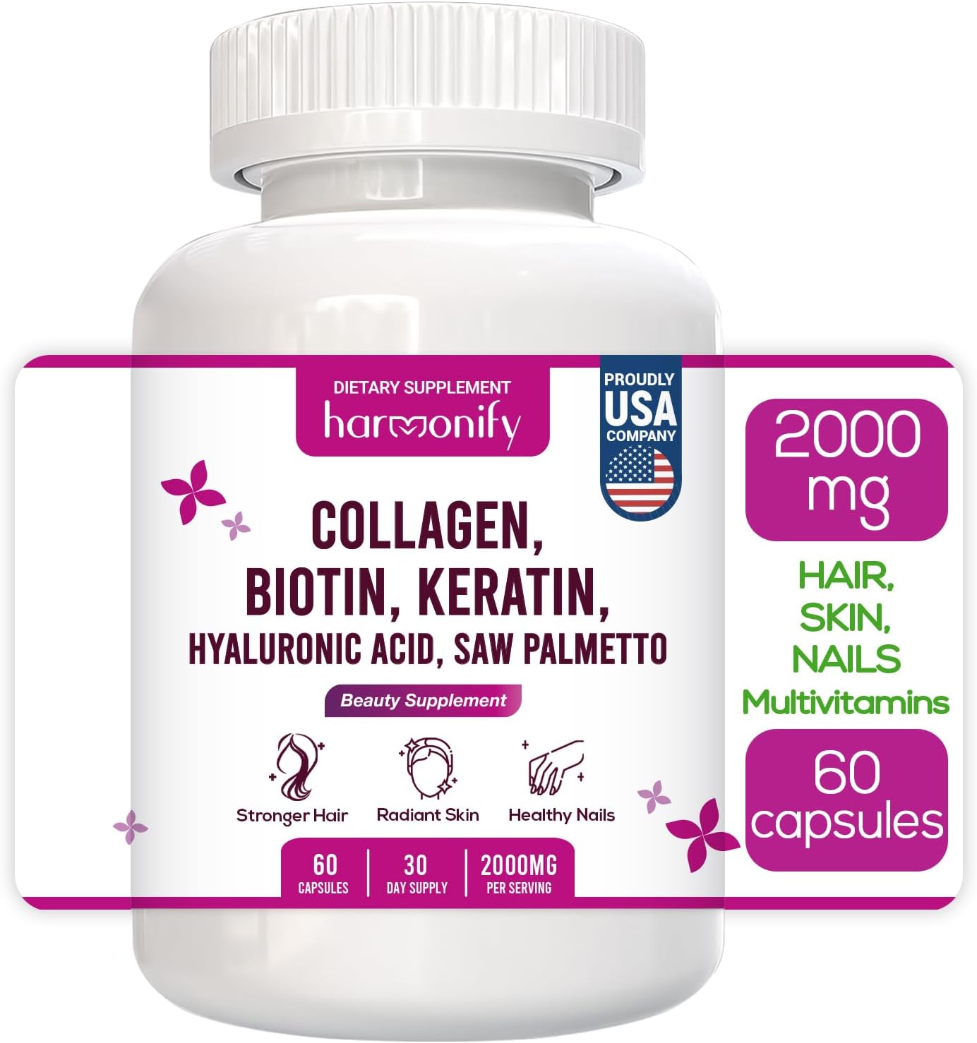 Amazon.com: HSN100 - Collagen, Saw Palmetto, Biotin, Keratin & Hyaluronic Acid - 16-in-1 Beauty ...