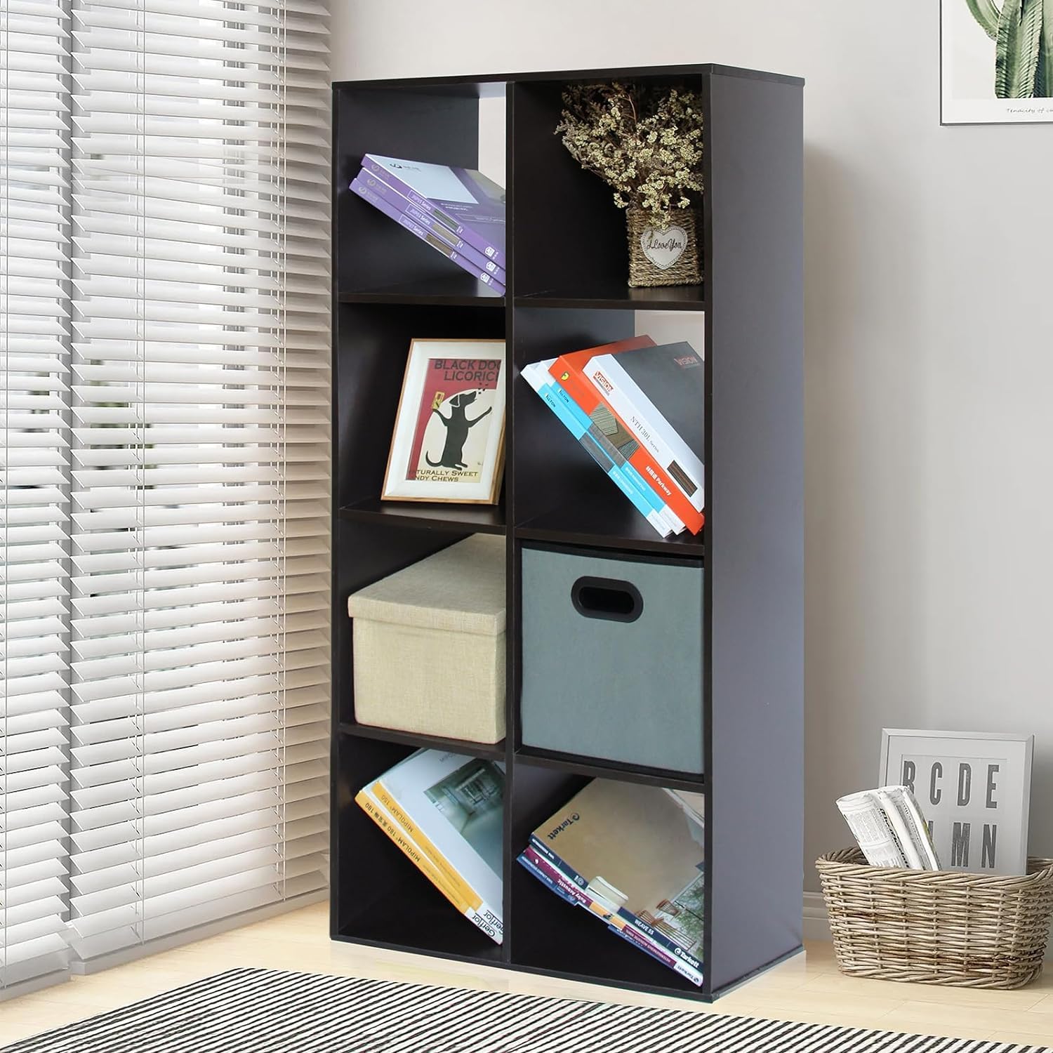 PACHIRA 8 Cube Wood Bookcase Dark Brown, 2 * 4 Stackable Cube Storage ...