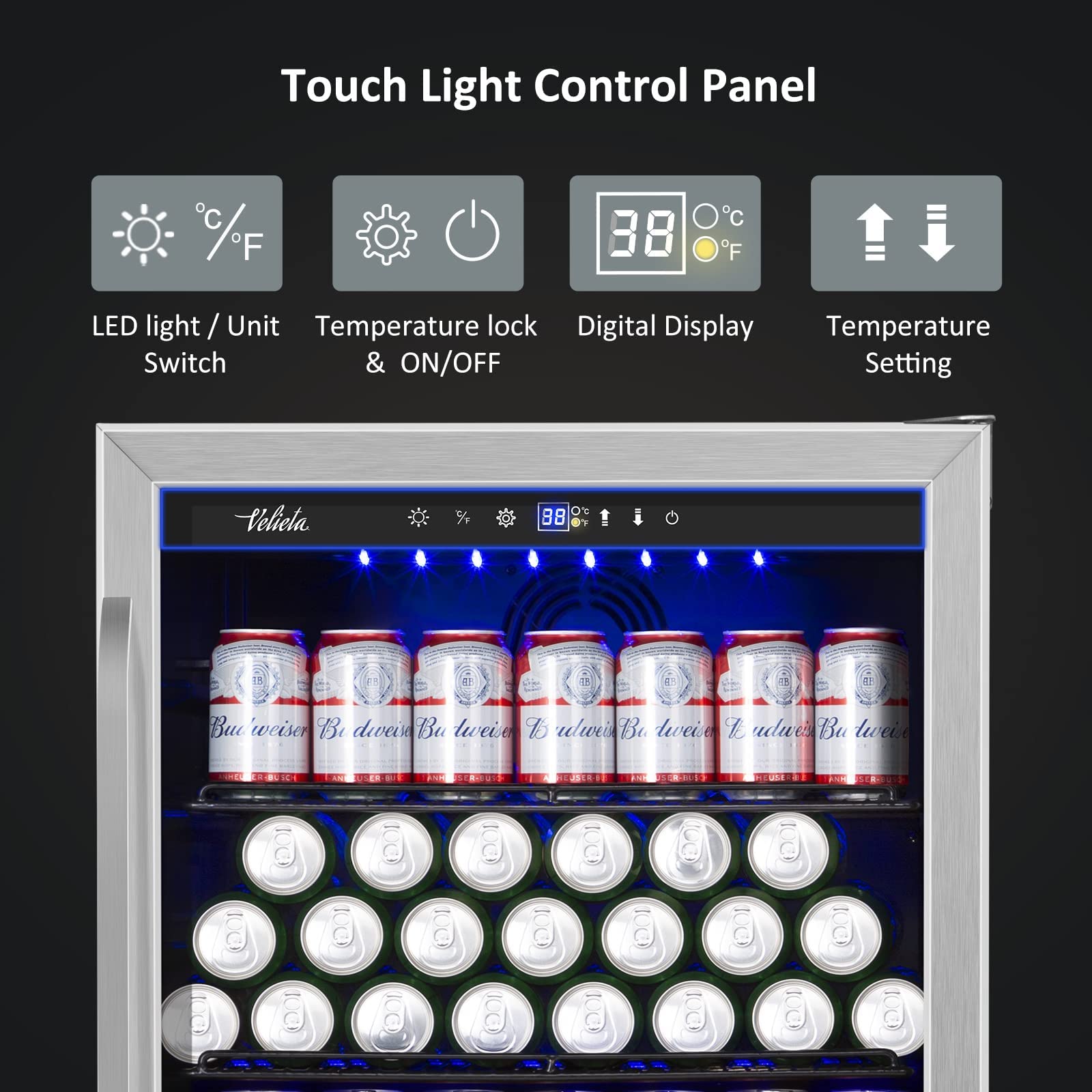 Velieta 24 Inch Beverage Refrigerator Cooler,210 Cans Wide Beverage and ...