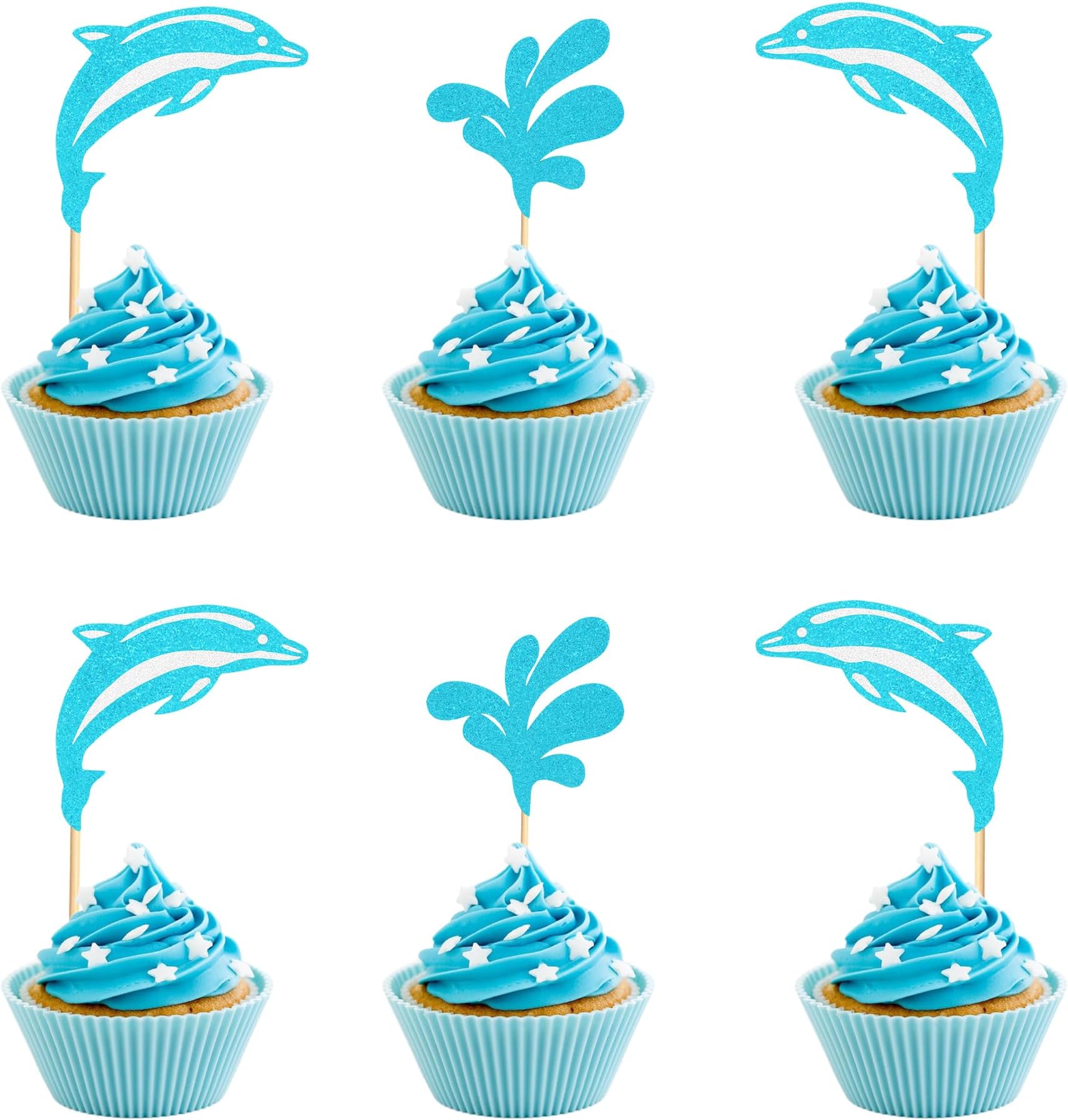 Amazon.com: Arthsdite 24Pcs Dolphin Cupcake Toppers Under the Sea Theme ...