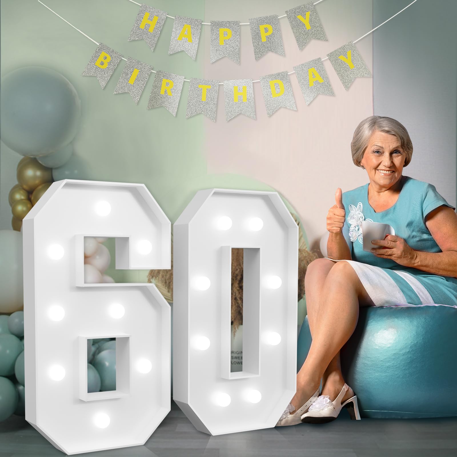 Amazon.com: imprsv Marquee Numbers Large 60th-Birthday Decorations: 3ft ...