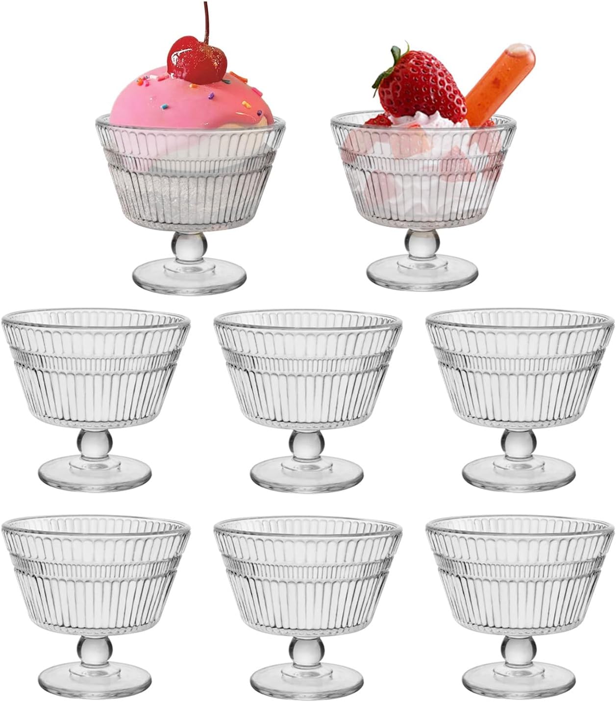 Amazon.com: Vintage Glass Dessert Bowls Set of 6-11.5 oz Pink Embossed ...