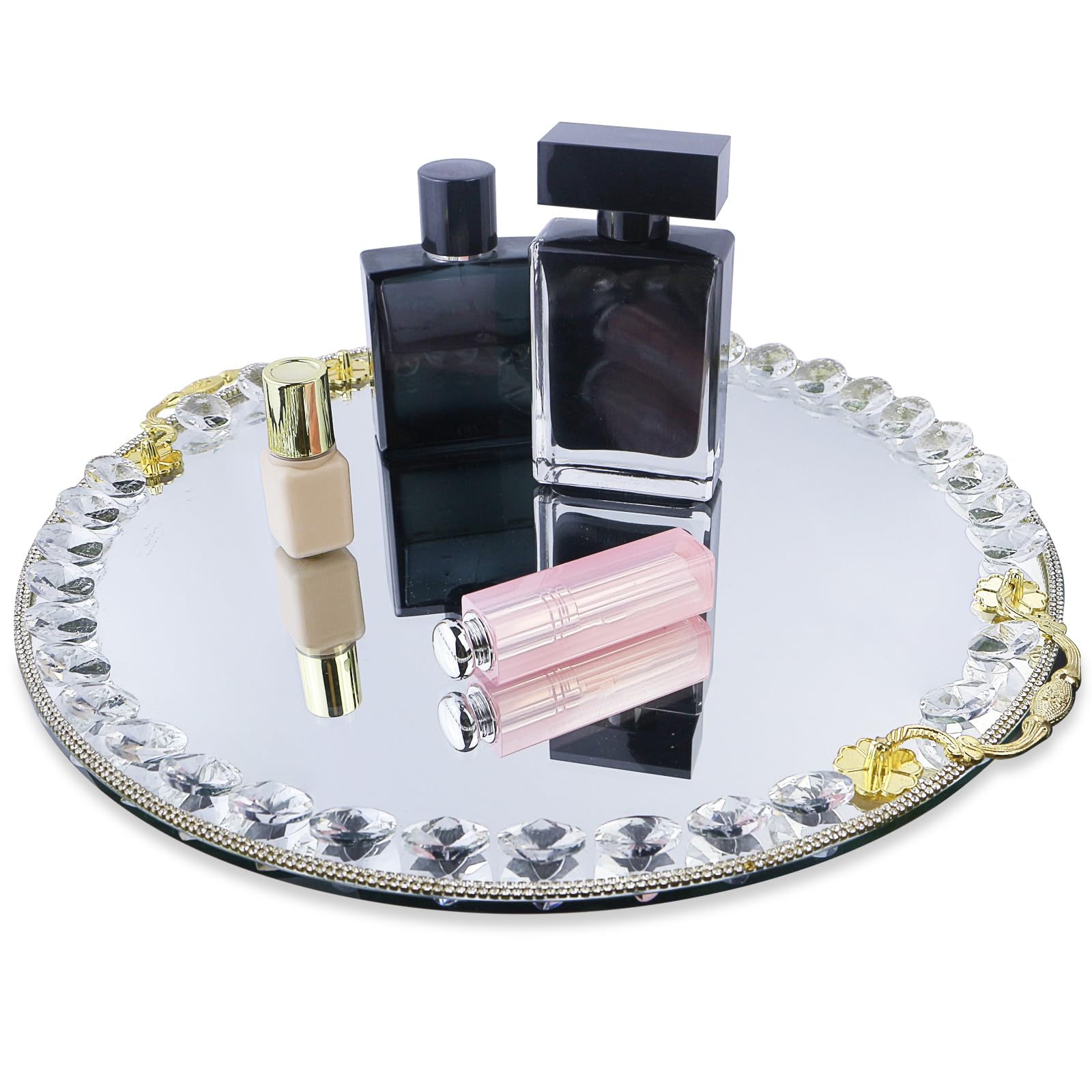 Amazon.com: Mirror Perfume Tray, Round Diamond Glass Tray, Modern ...