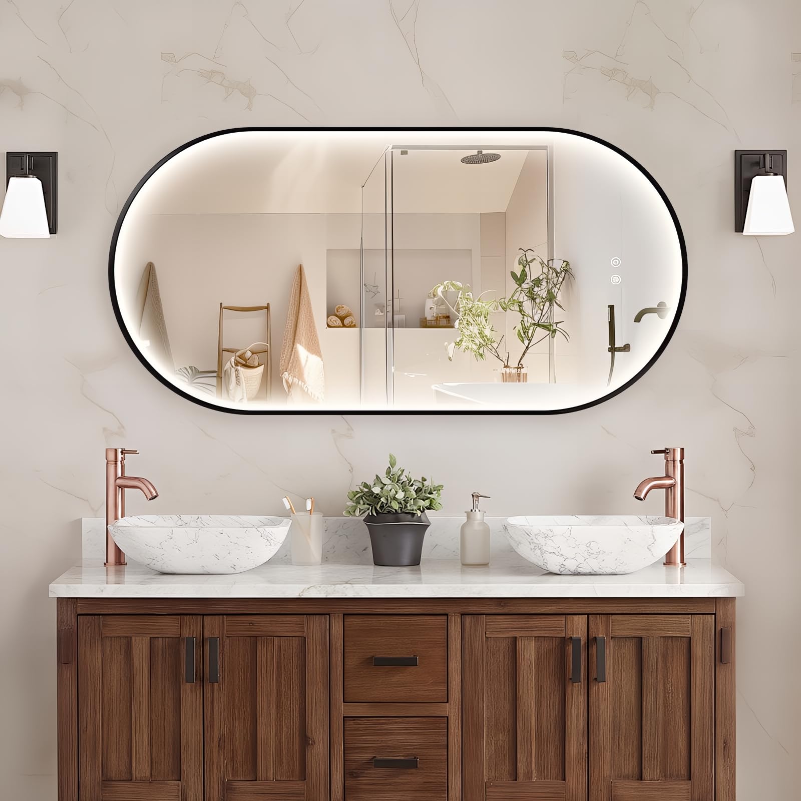 Amazon.com: TheiaMo 48"x24" Oval LED Mirror for Bathroom with Black ...