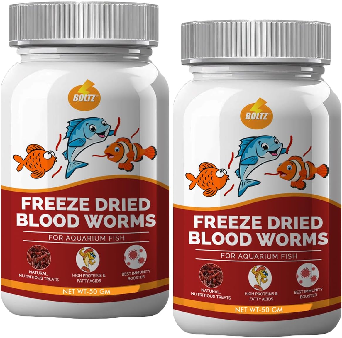 BOLTZ Freeze Dried Blood Worms Fish Food 50 Grams For Bettas, Tetras ...