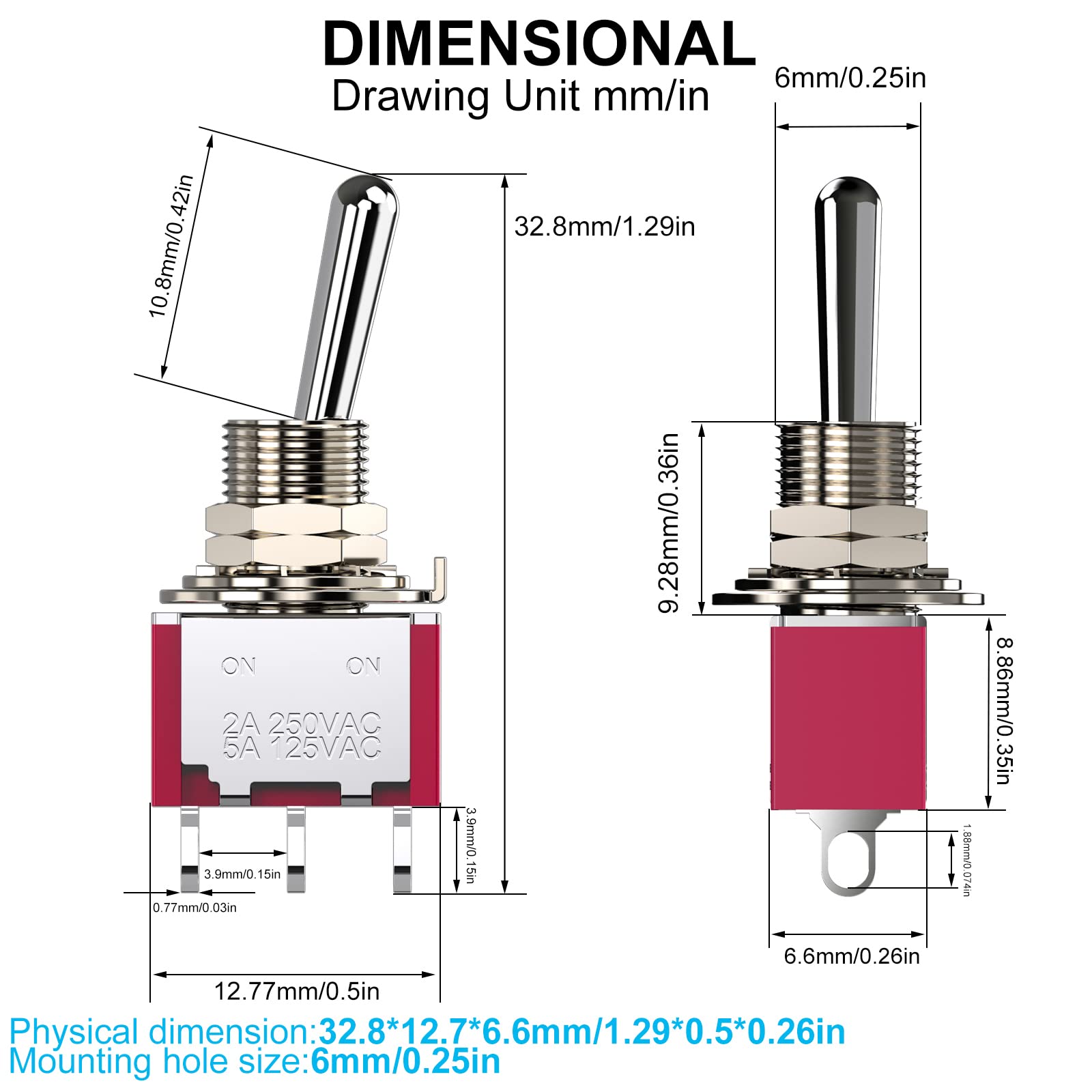 Snapklik.com : DIYhz Toggle Switch AC 5A/125V 2A/250V 3 Pin Terminals ...