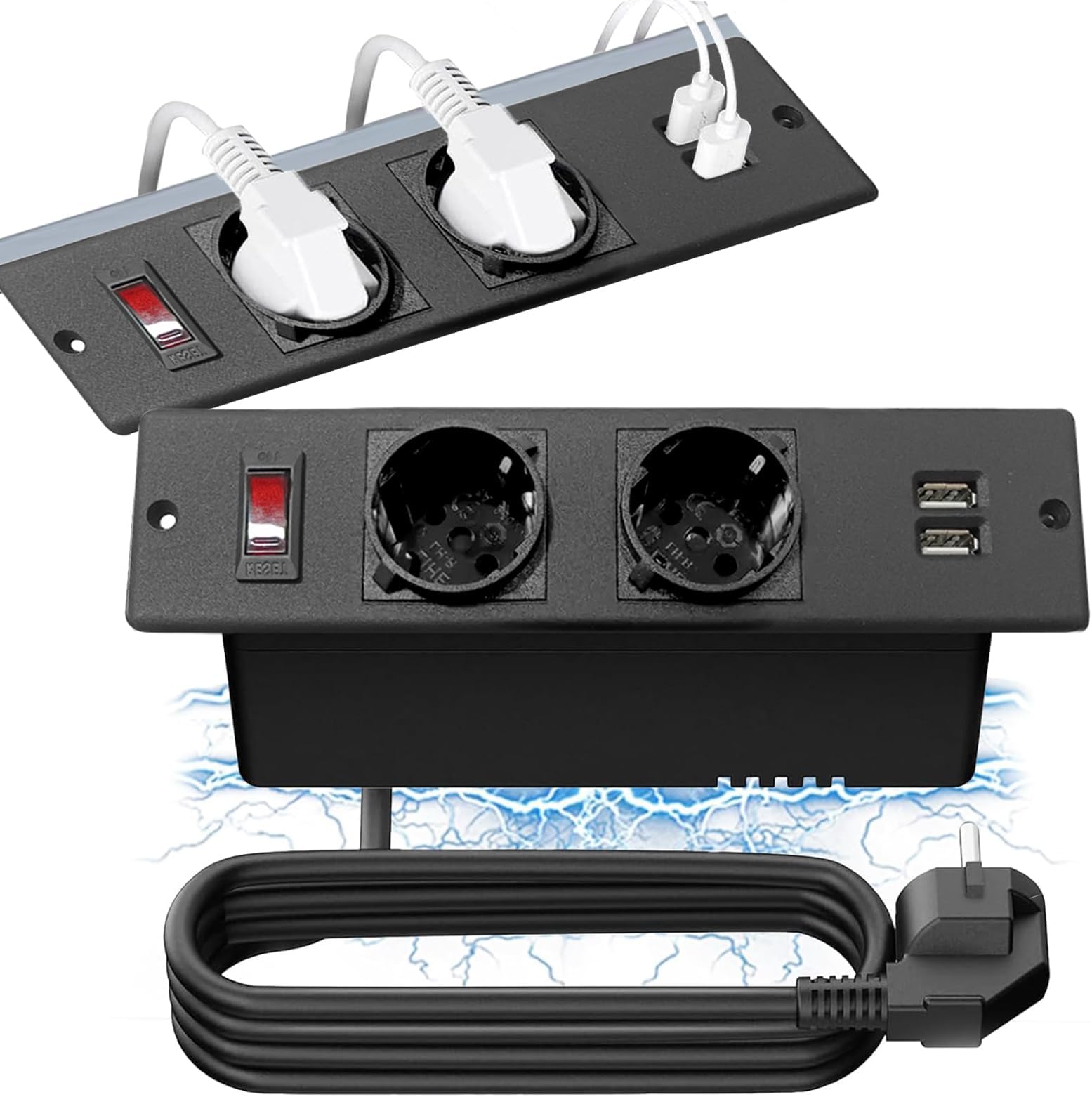 Tischplatte Versenkte Steckdose mit 2 USB und 2 Type-C, 3-Fach Einbau ...