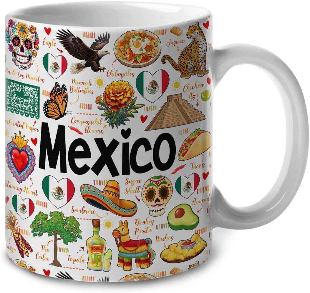 Amazon.com: Lotacy Mexico Symbols Colorful Coffee Mug With Heart In ...