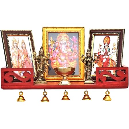 VJ SONS Wooden Wall Mounted Hanging Puja Temple | Wood God Stand for ...