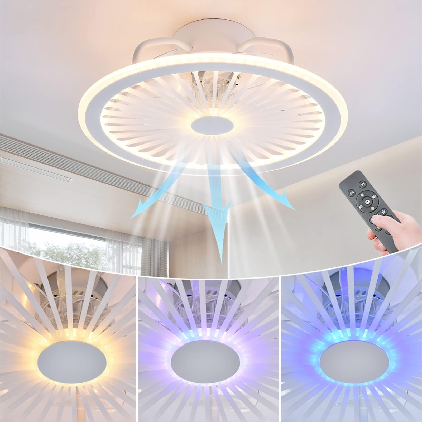 50cm Ceiling Fan with Lights Low Profile,3 Colors Ceiling Fans with ...