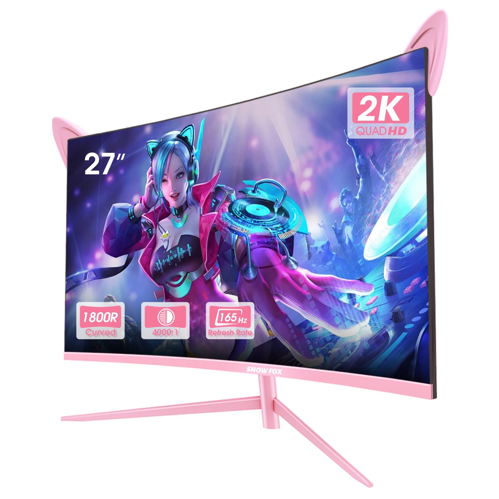 Amazon.com: SNOW FOX Fierce Man Pink 27inch Curved Gaming Monitor 1440P ...