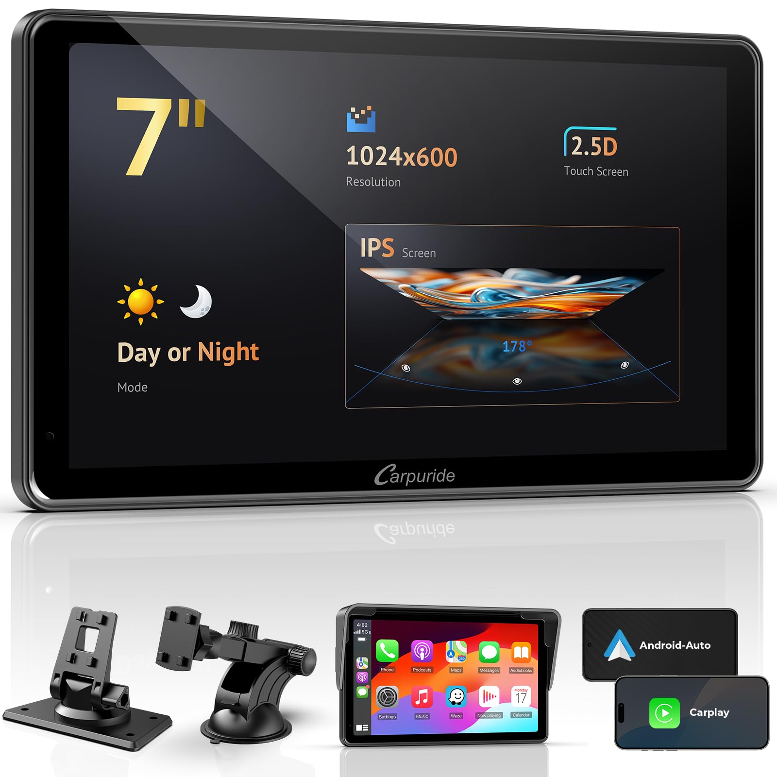 Amazon.com: CARPURIDE 7 Inch Carplay Screen for Car，Wired/Wireless ...