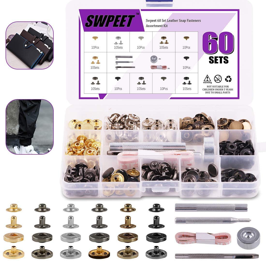 Amazon.com: 65Pcs 12.5mm Leather Snap Fasteners Kit, Including 6 Colors ...
