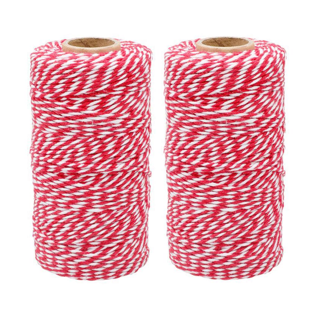 G2PLUS 2x100M Red and White String Twine, 2MM Craft Cotton Thread ...