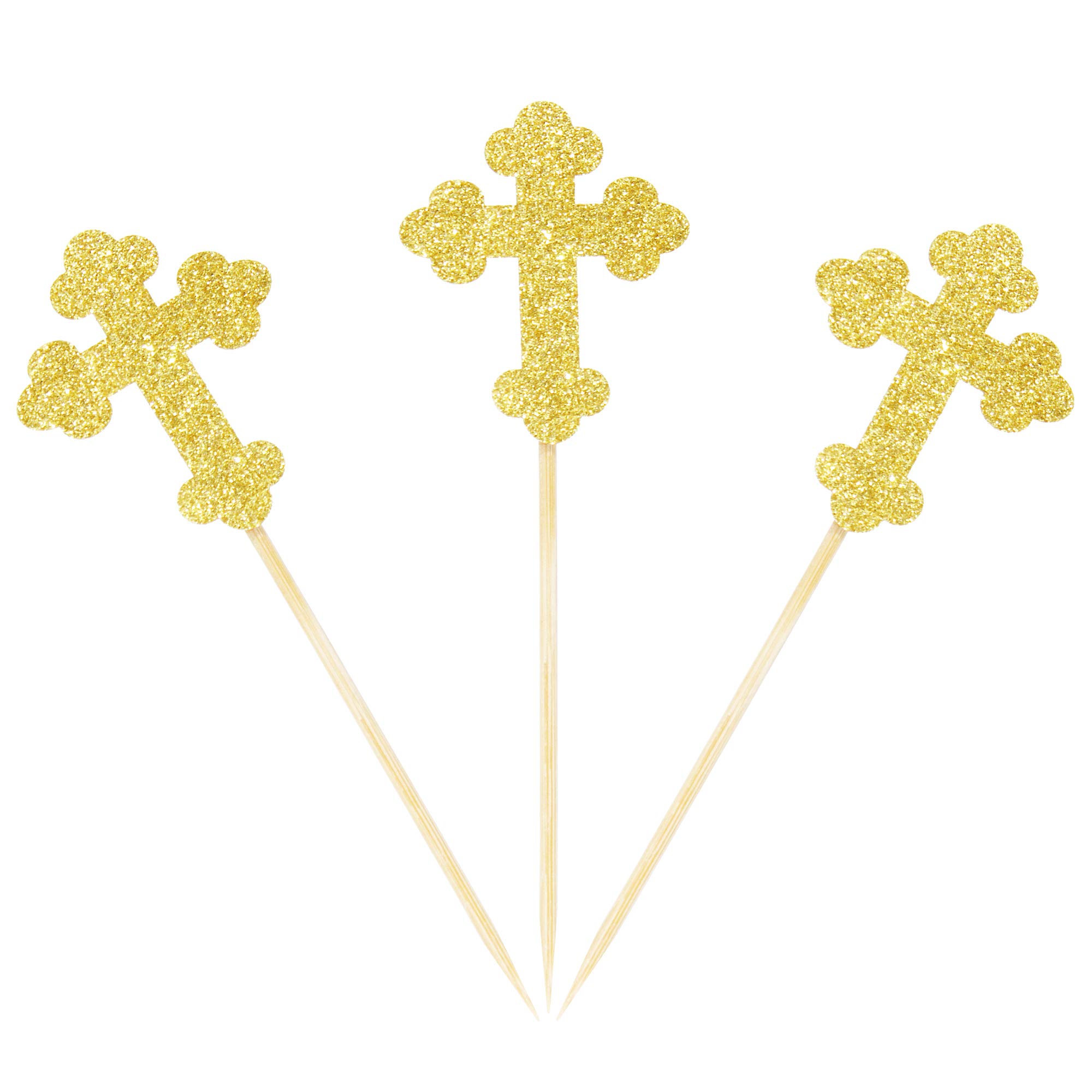 Snapklik.com : 24 Pack God Bless Cupcake Toppers Glitter Gold Cross ...