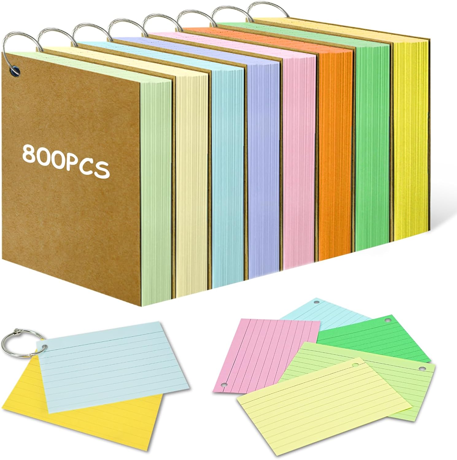 Flash Card, 8 Pack 800 Pcs Revision Cards Index Cards A7 Ruled ...