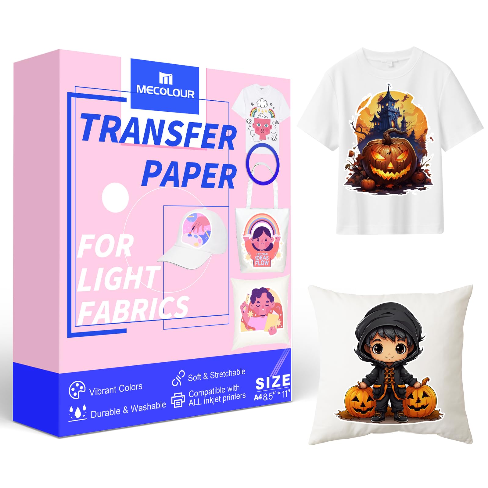 Amazon.com: MECOLOUR Heat Transfer Paper for Light T Shirts,50 Sheets ...