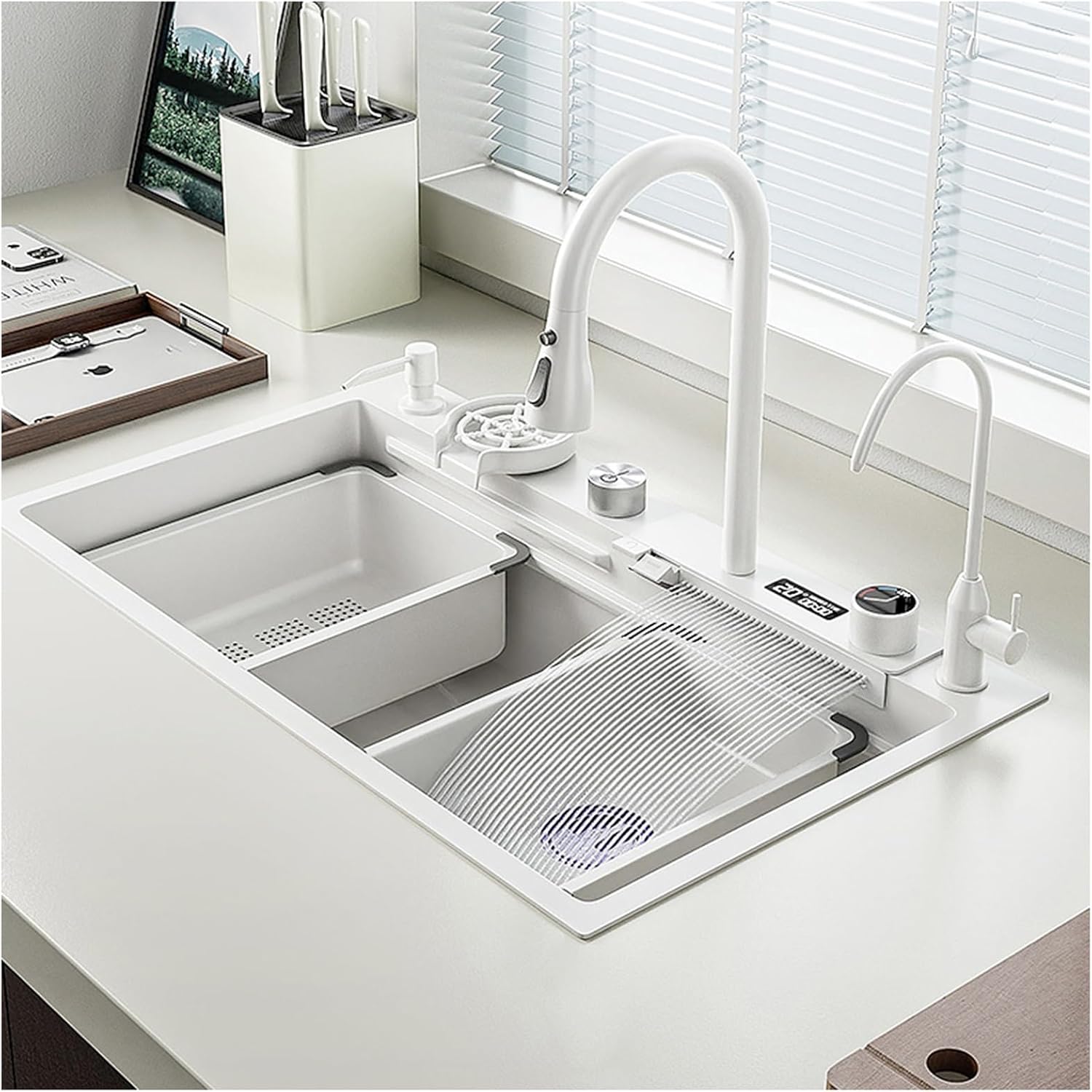 Amazon.com: PetterShop White Kitchen Sink,Multi-Functional Waterfall ...