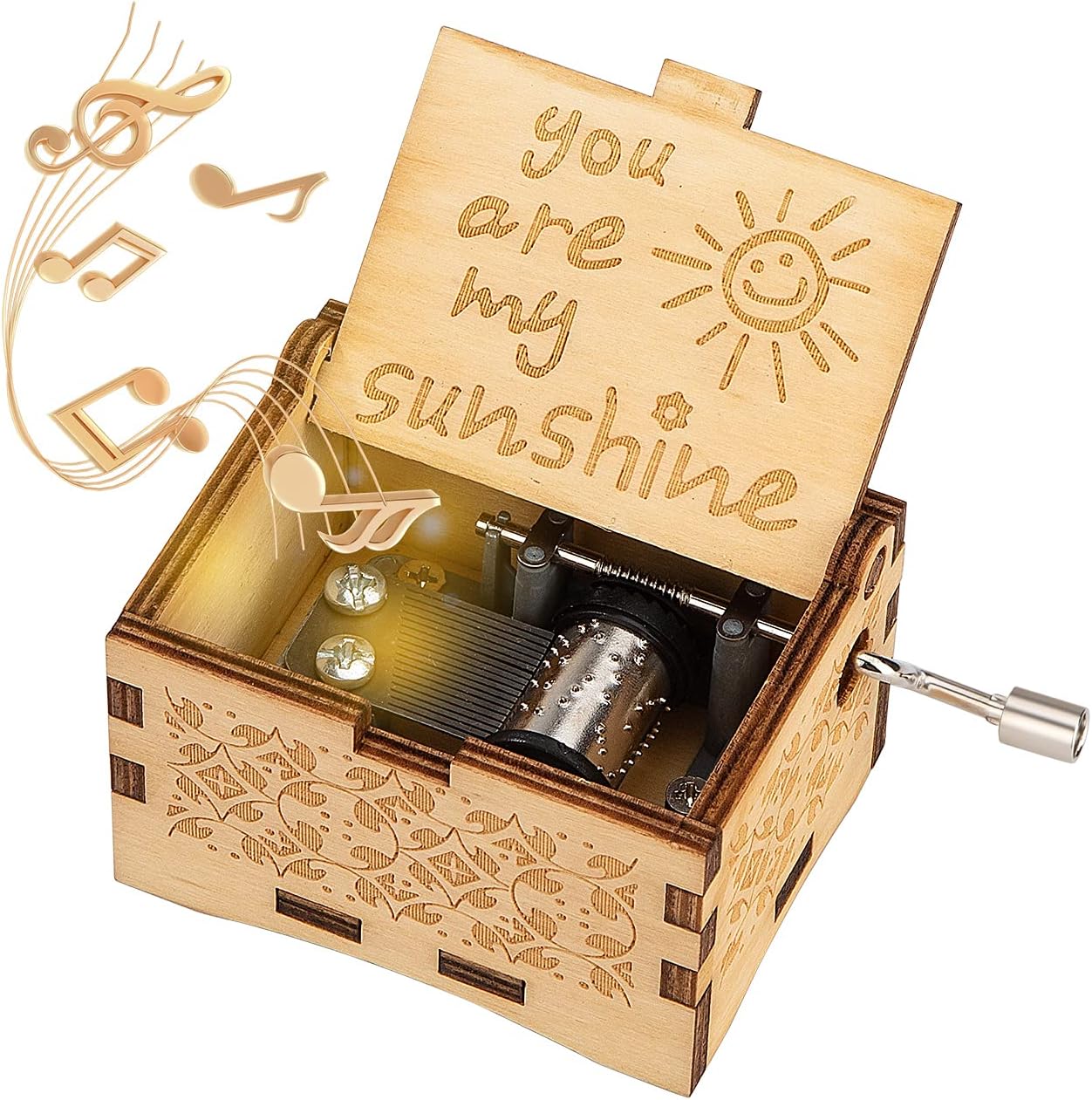 JJQHYC Wooden Music Box Vintage Hand Cranked Music Box Beauty and Beast ...