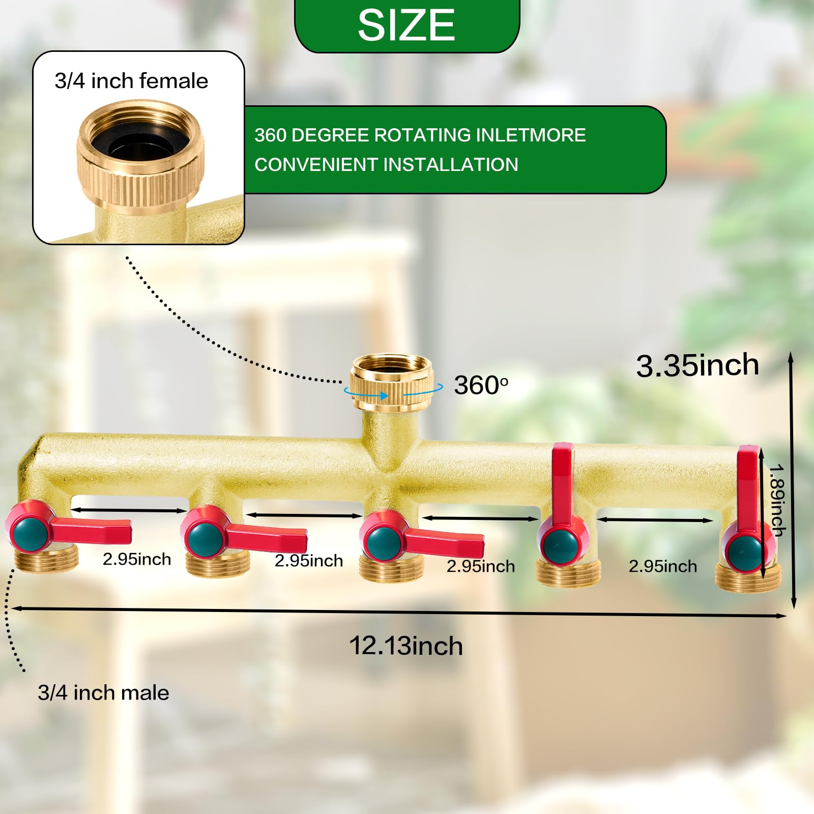 iBamso Solid Brass Garden Hose Splitter, 3/4 Inch 5 Way Water Tap ...