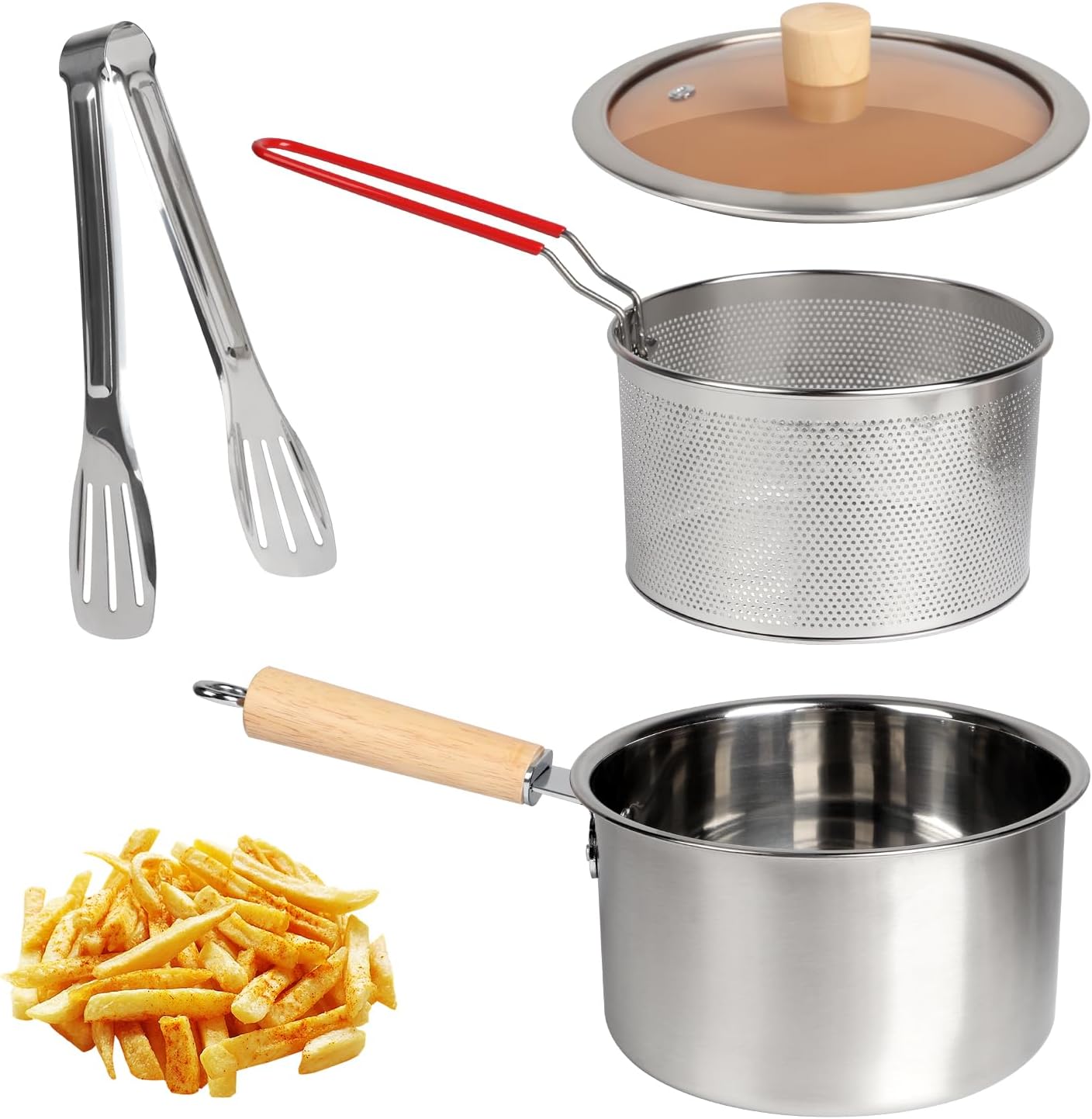 Les-Theresa 2500Ml Steel Pour Fry Pot, Deep Frying Pot with Basket and ...