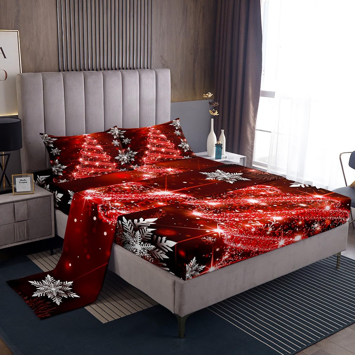 Amazon.com: Christmas Tree Bed Sheets Set Queen Size for Boys Girls ...