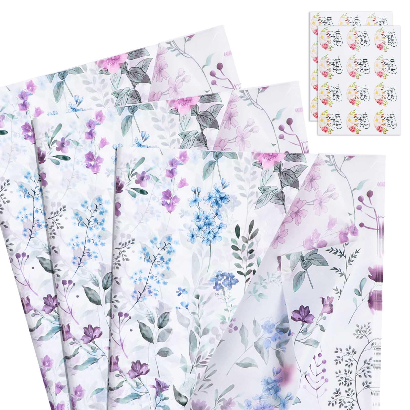 Amazon.com: Pineraap 24 Sheets Floral Tissue Paper with Stickers, 19.7 ...