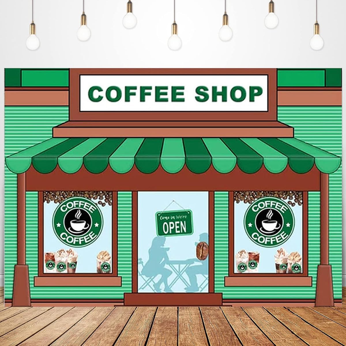 Amazon.com : Cartoon Coffee Shop Backdrop for Photography Green Stripes ...