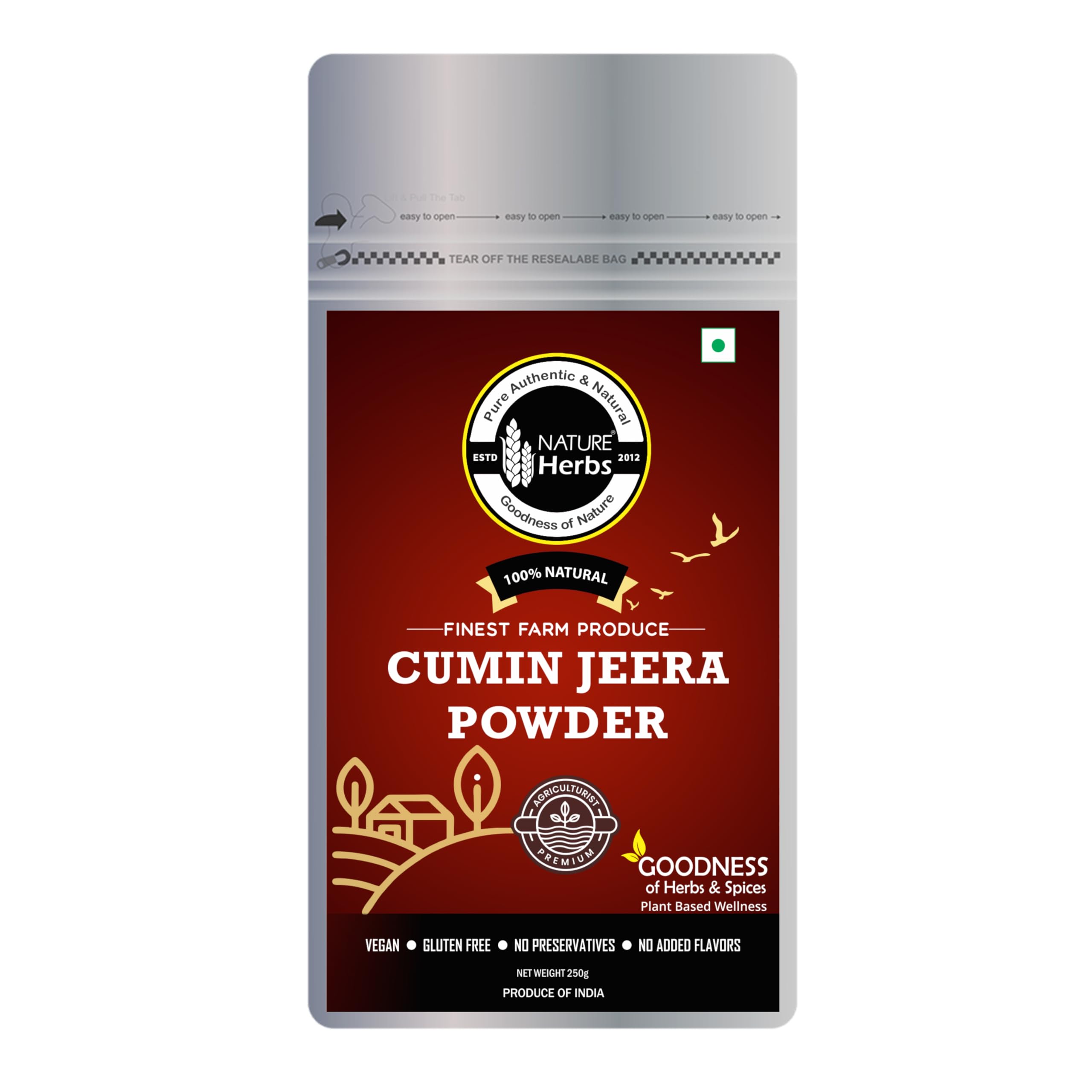 Nature Herbs 100% Pure Cumin Seeds Powder Jeera 250 Grams (Pack of 1 ...