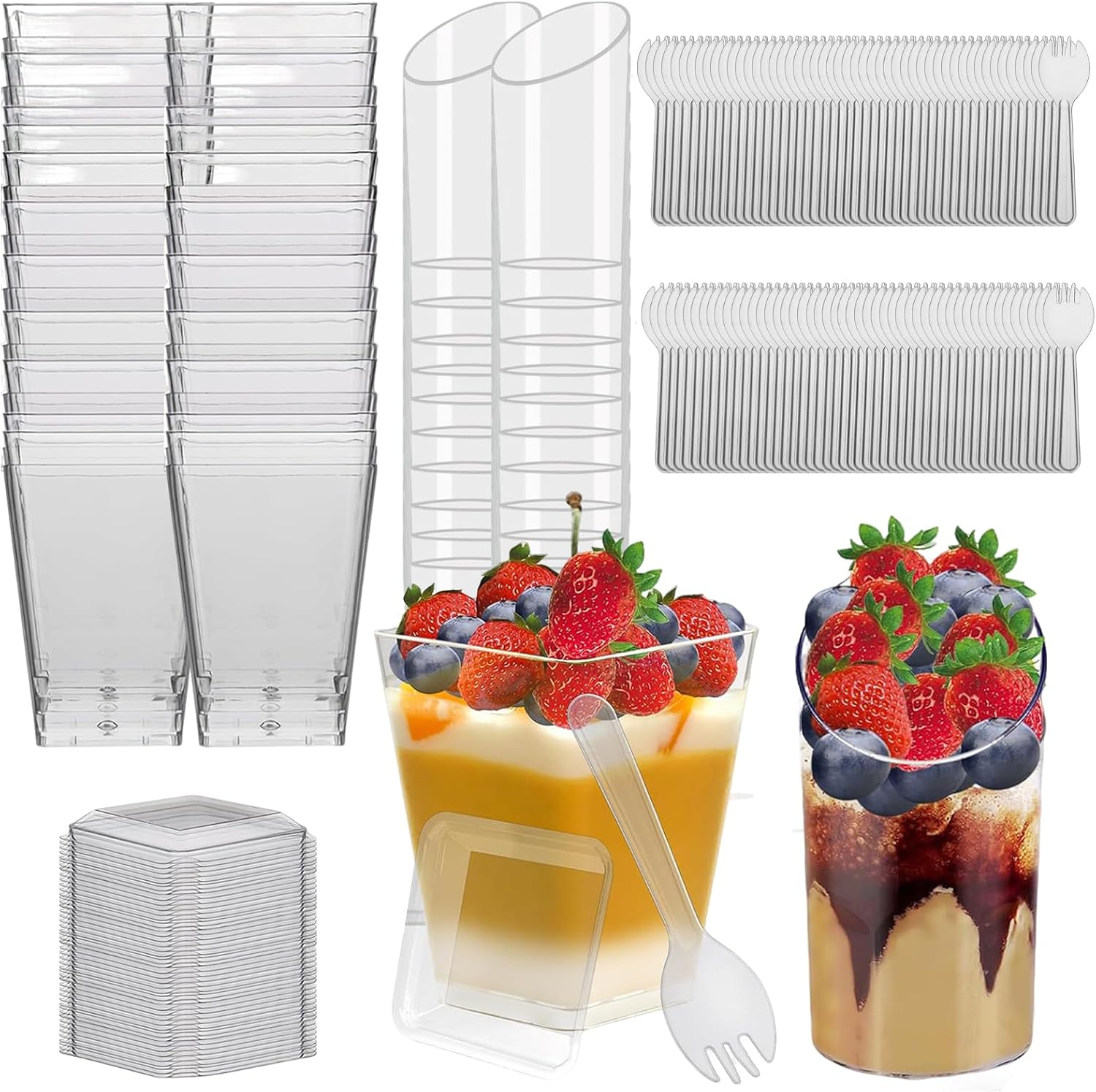MerryNine 100 Pack 5oz+3oz Dessert Cups with Lids, Plastic Parfait Cups ...