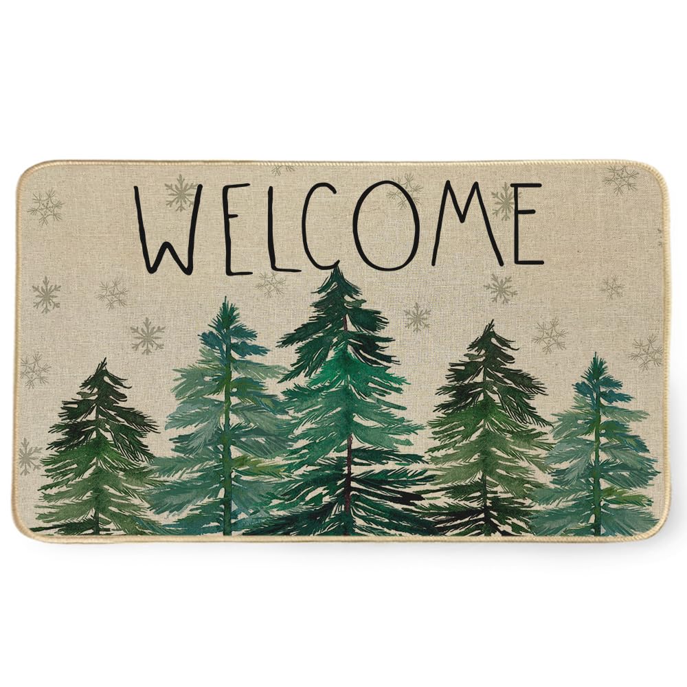 Amazon.com: CROWNED BEAUTY Christmas Front Door Mat Pine Trees Doormat ...