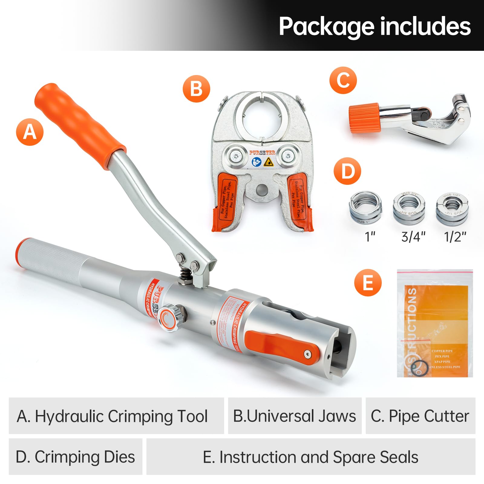 Copper Tube Fittings Hydraulic Copper Pipe Crimping Tool with 1/2 inch ...