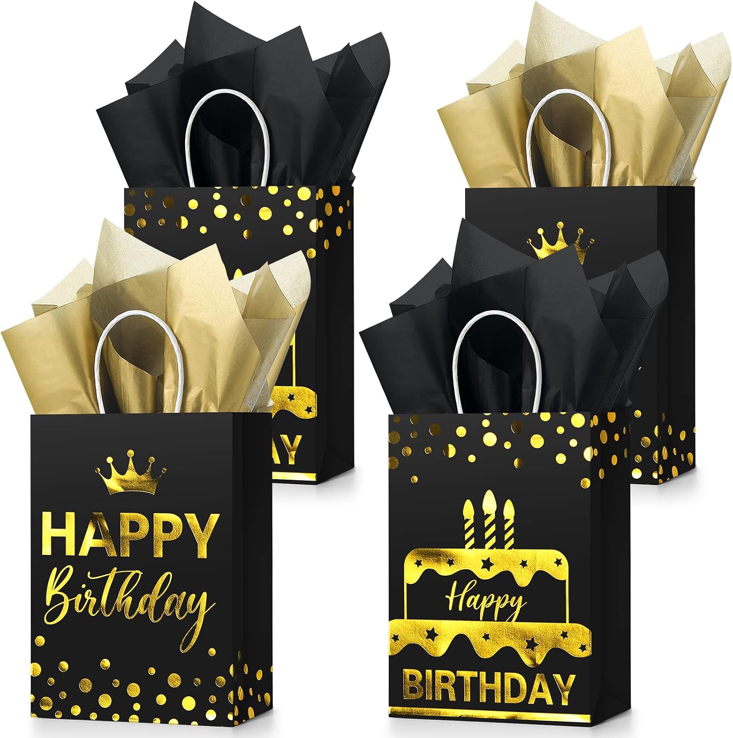 Amazon.com: 16 Pcs Happy Birthday Treat Bags Black Gold Party Favor ...