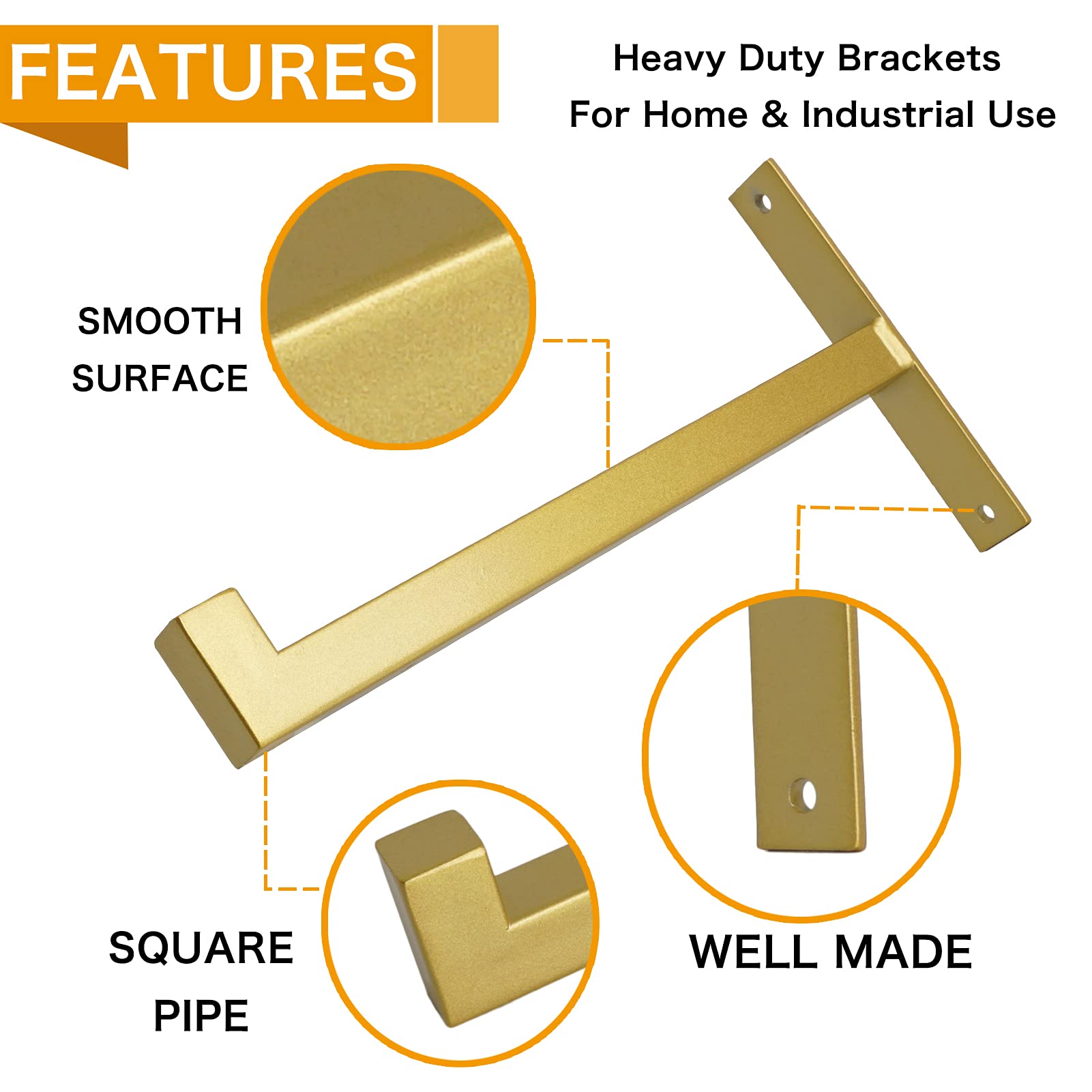 Snapklik.com : EZYDECOR Heavy Duty Shelf Brackets Gold Metal Shelf ...