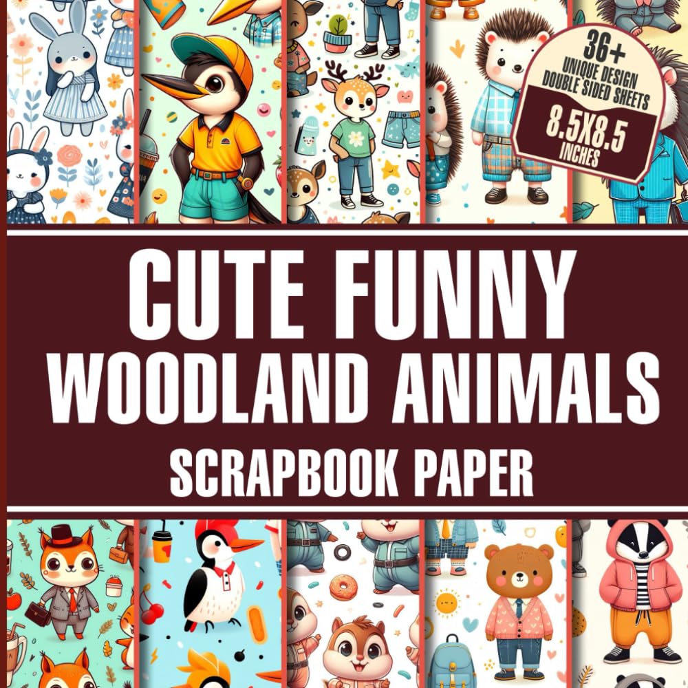 Cute Funny Woodland Animals Scrapbook Paper: Adorable Animals Themed ...