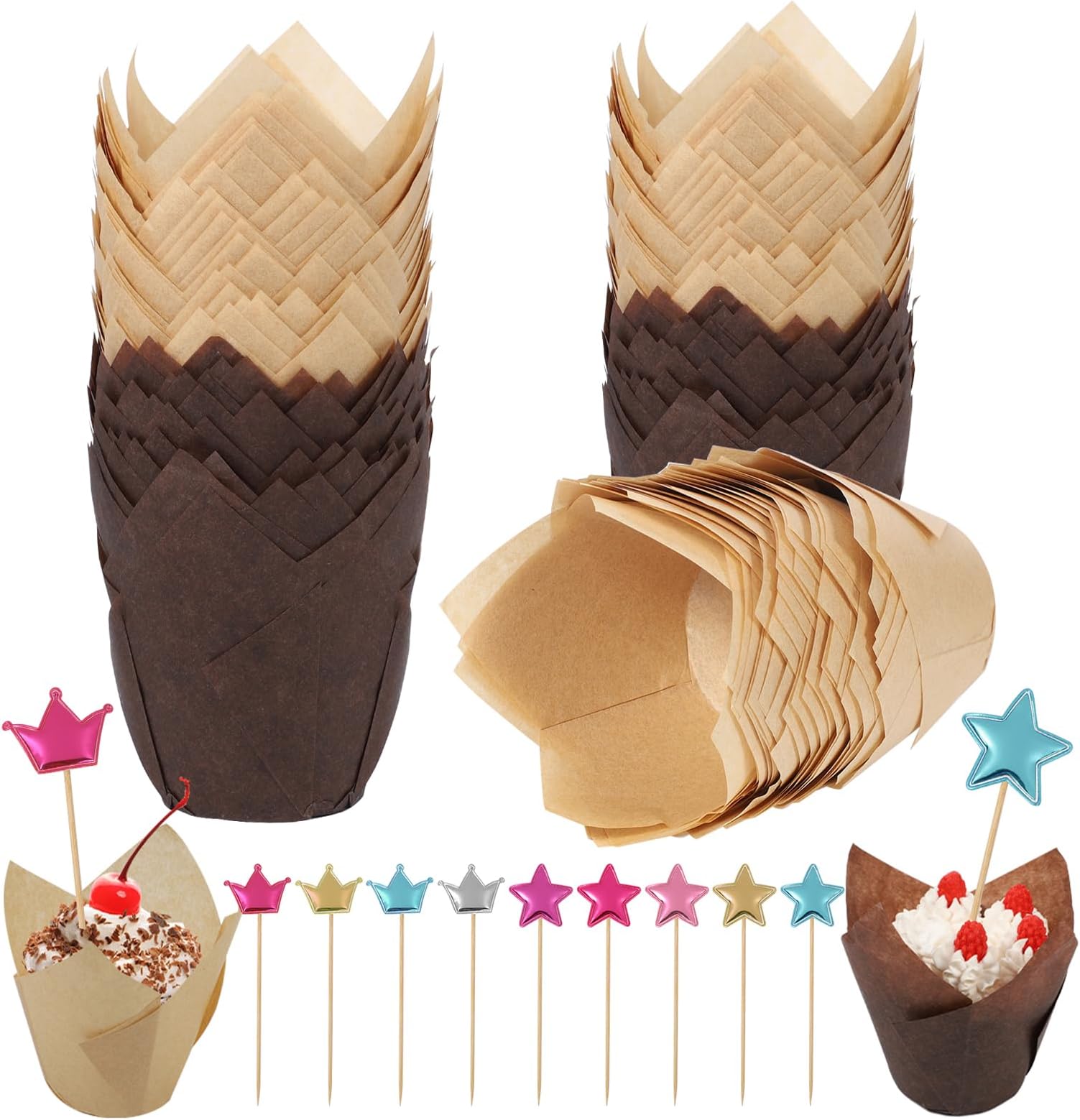 Lawei 300 Pieces Tulip Muffin Cupcake Liner Tulip Baking Paper Cups ...