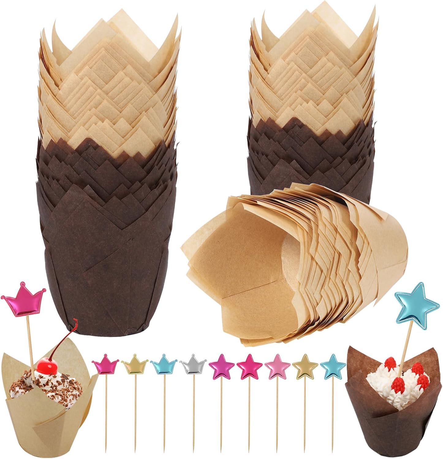 RAYITO 200pcs Muffin Cases, Disposable Tulip Muffin Cases Greaseproof ...