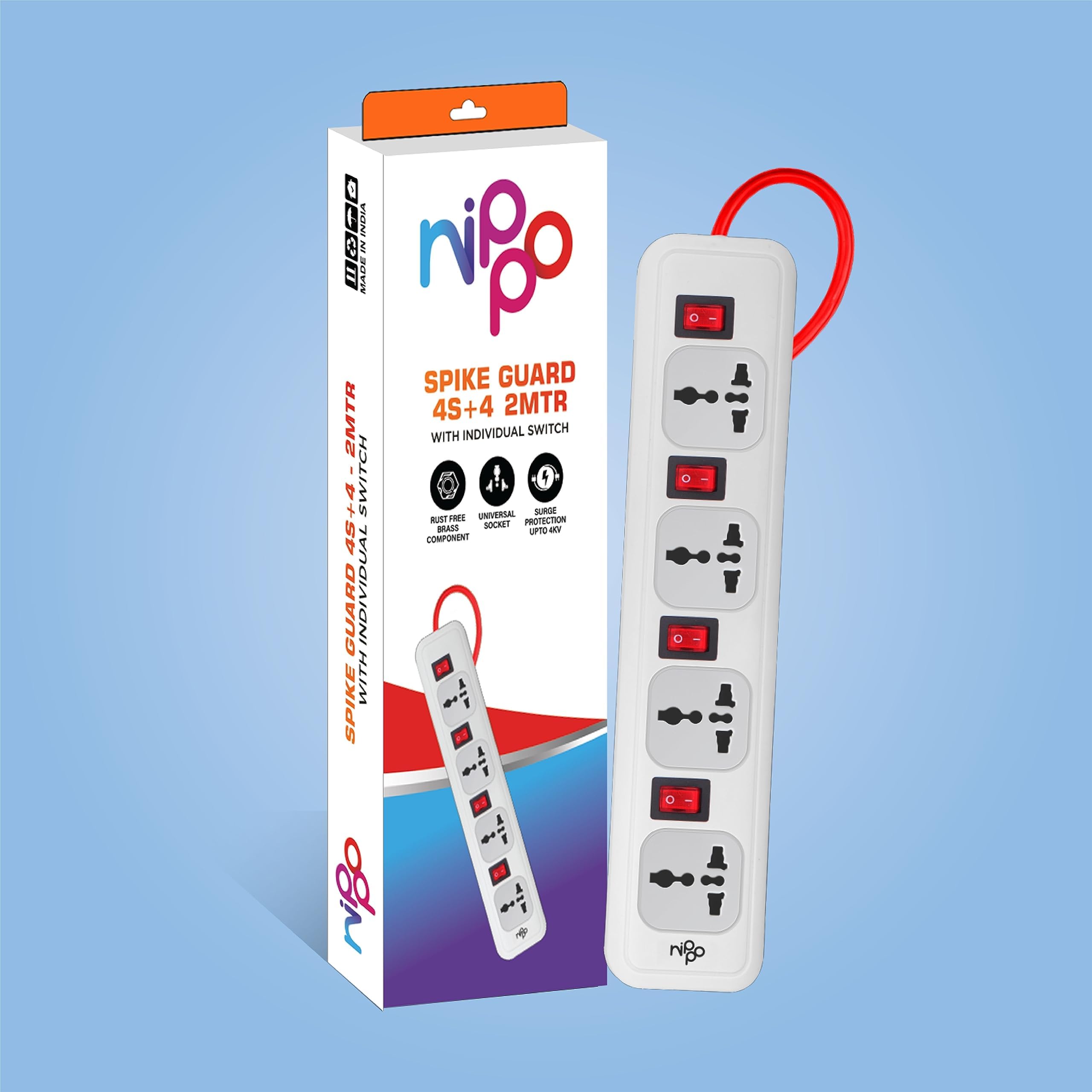 NIPPO 4KV Surge Protector I 4 Universal Socket with Individual switches ...