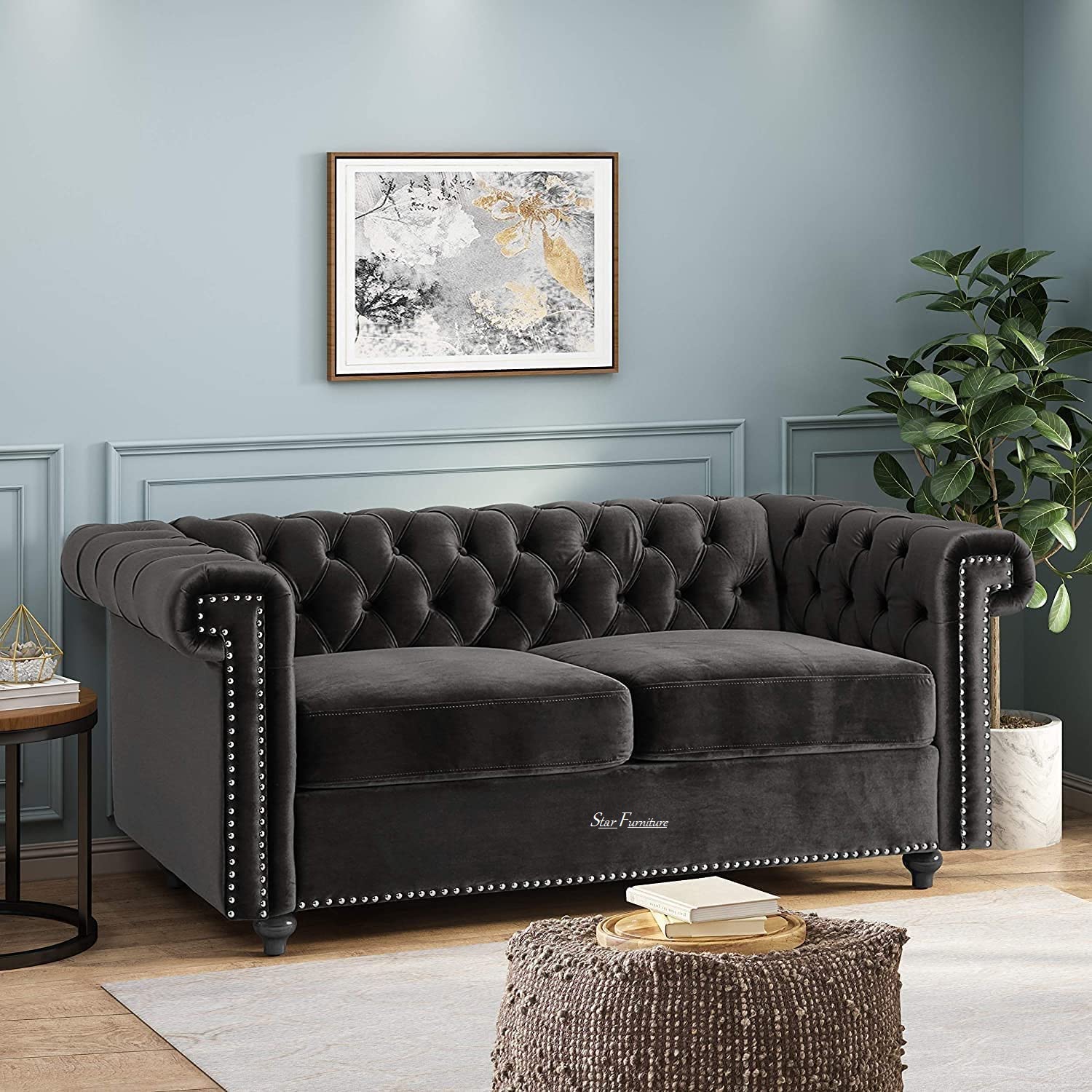 Buy Star Furniture Velvet Chesterfield Two Seater Sofa Solid Wood ...