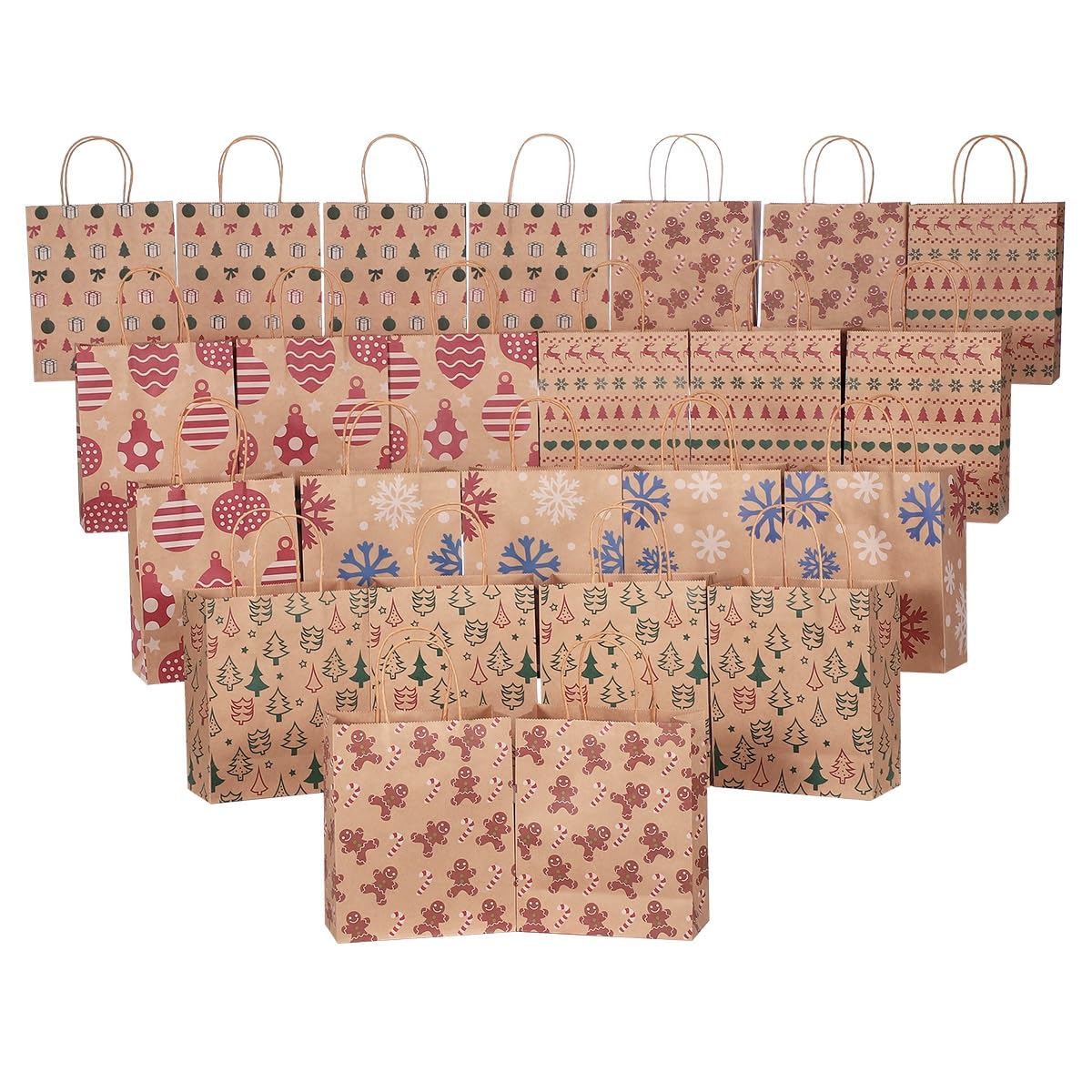 Cabilock 24pcs Bags, 6 Patterns Xmas Gift Bags,Christmas Kraft Gift ...
