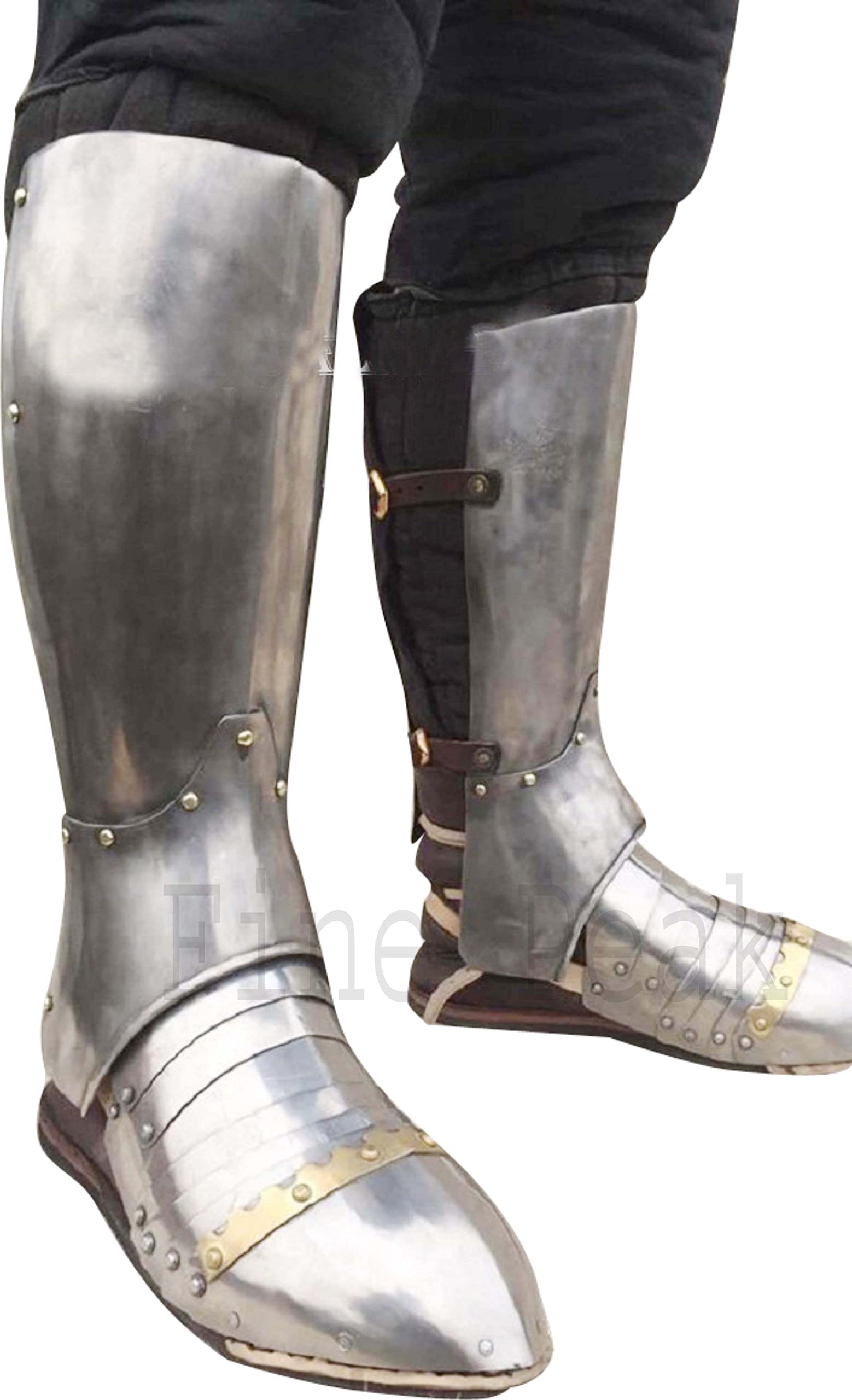 Fine Peak Medieval Functional Greaves Armor Leg Guard Silver Leg ...