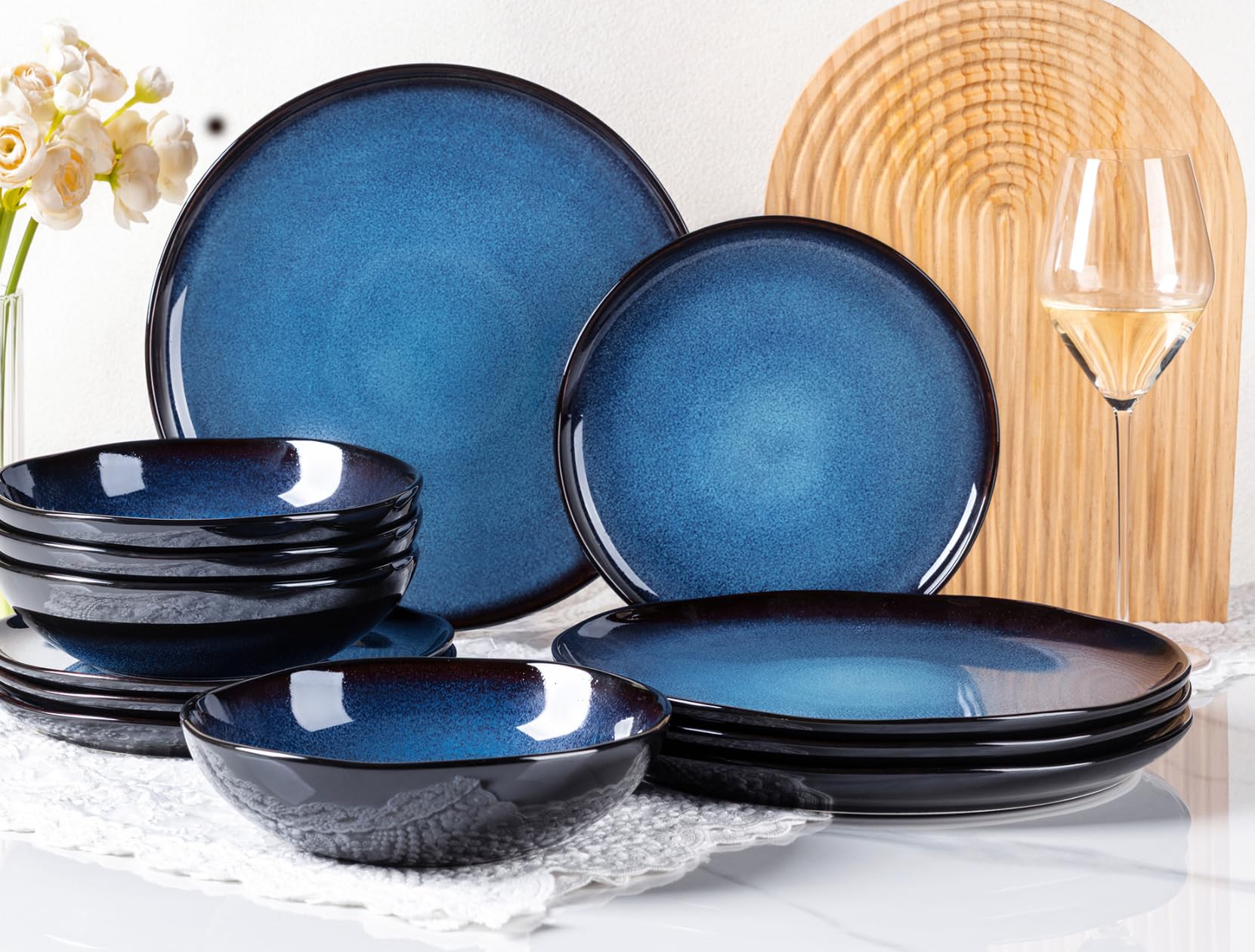 Snapklik.com : LeRatio Ceramic Dinnerware Sets For 4,Wavy Reactive ...