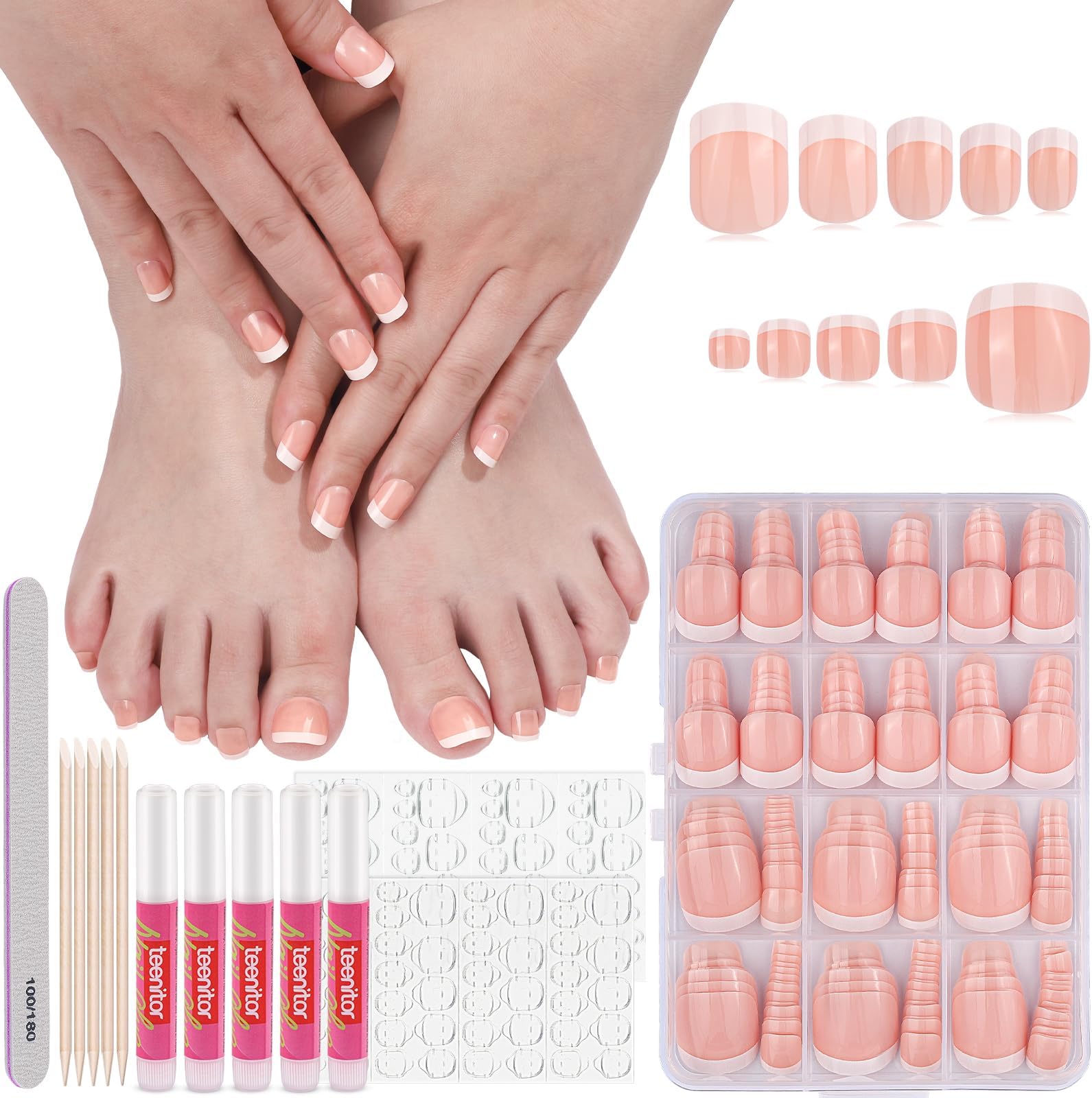 Amazon.com: Press on Toenails for Women in 15 Sizes,30 Pcs Fits,French ...